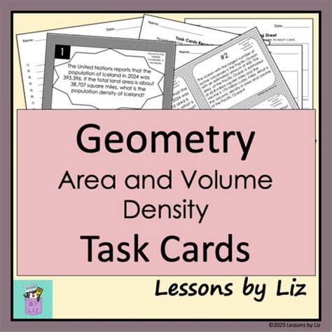 Geometry Area And Volume Density Word Problem Task Cards By Lessons By Liz