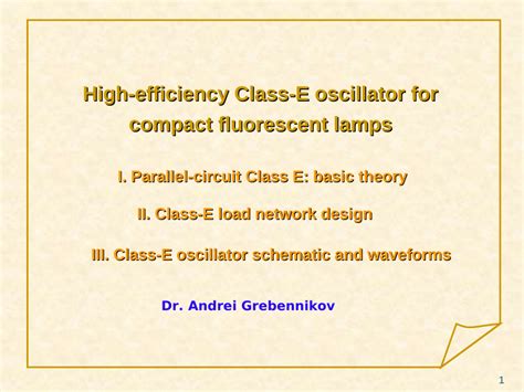 Pdf High Efficiency Class E Oscillator For Compact Fluorescent Lamps