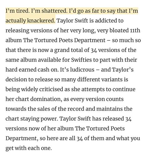 Another Article Bashing Taylor Grift For Releasing 34 Variants For Ttpd