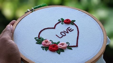 Simple Embroidery T Design For Beginners Heart Shape Embroidery Design Youtube