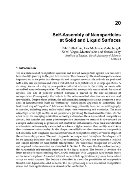 Pdf Self Assembly Of Nanoparticles At Solid And Liquid Surfaces