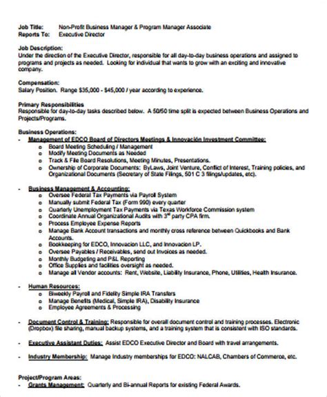 Non Profit Job Description Templates