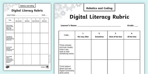 Robotics And Coding Digital Literacy Rubric Teacher Made