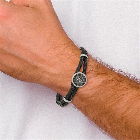 Chisel Stainless Steel Brushed Laser Design Compass Black Woven Leather