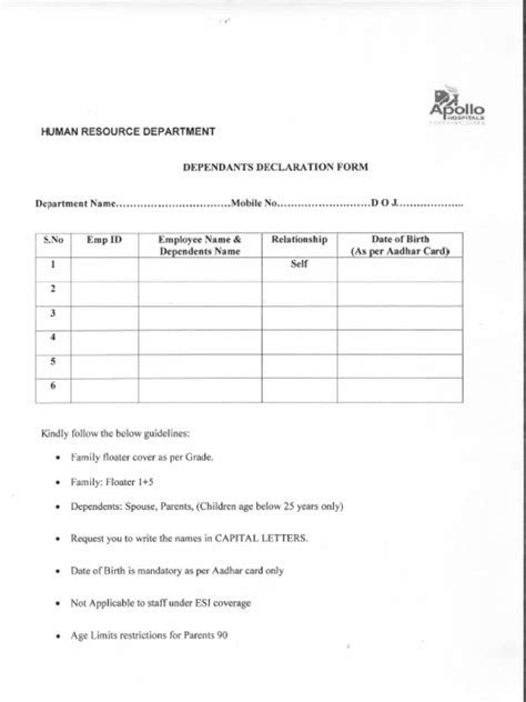 Insurance Dependent Form Pdf