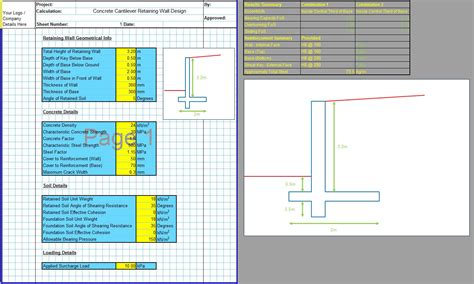 Retaining Wall Design Calculations Excel Spreadsheet