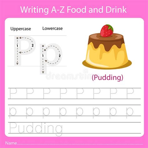 Illustrator Of Writing A Z Food And Drink P Pudding Stock Vector