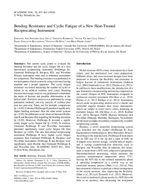 Pdf Bending Resistance And Cyclic Fatigue Of A New Heat Treated Reciprocating Instrument