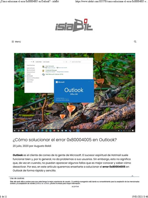 ¿cómo Solucionar El Error 0x80004005 En Outlook Islabit Pdf Cookie Ciberespacio