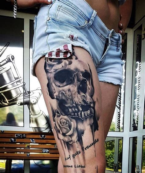 Skull Thigh Tattoos Rose Tattoo Thigh Color Ink Tattoo Ideas Men