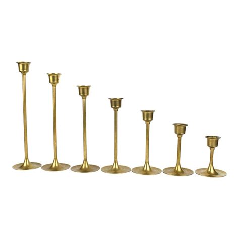 Mid 20th Century Solid Brass Candlestick Candle Holders In Staggered Heights Set Of 7 Chairish