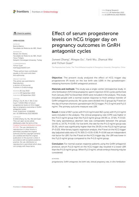Pdf Effect Of Serum Progesterone Levels On Hcg Trigger Day On