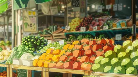 Vibrant Fruit Display At A Market Stall Stock Illustration