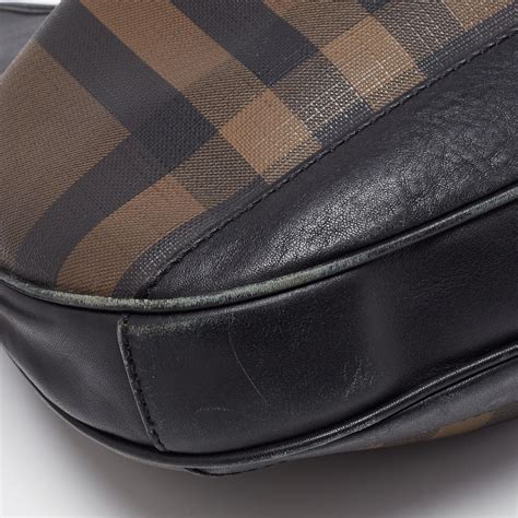 Burberry Brownblack Nova Check Pvc And Leather Small Brooklyn Hobo For