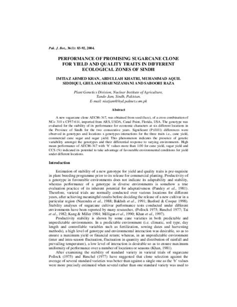 Pdf Performance Of Promising Sugarcane Clone For Yield And Quality