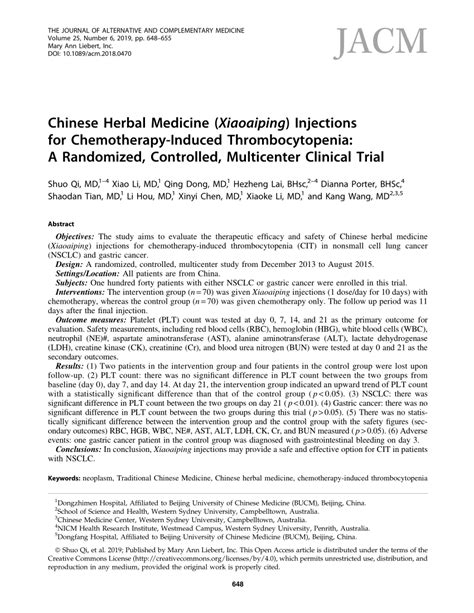 Pdf Chinese Herbal Medicine Xiaoaiping Injections For