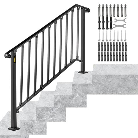 Vevor Iron Step Handrail Stair Railing Kit Fit 4 Steps Black Outdoor