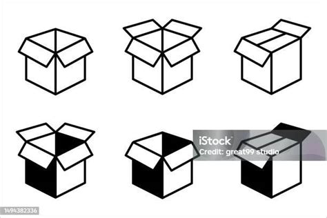 배송 상자 아이콘 세트입니다 배송 포장 아이콘에 대한 상자를 열고 닫습니다 골판지 상자 벡터 스톡 일러스트레이션입니다 나무 상자에 대한 스톡 벡터 아트 및 기타 이미지