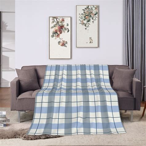 Znduo Blue Plaid Lines Pattern Throw Blanket Lightweight Cozy Soft