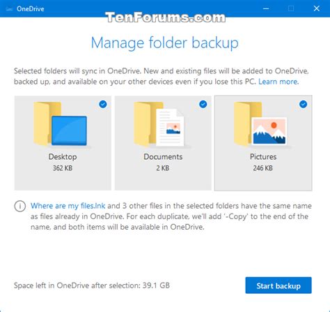 Turn On Or Off Onedrive Pc Folder Backup Protection In Windows 10 Tutorials