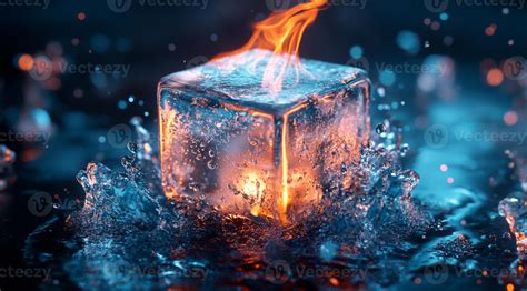 An Ice Cube Engulfed In Flames Creates A Striking Contrast Showcasing