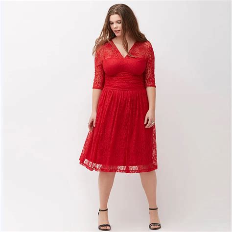 6xl Plus Size Red Lace Dress 2017 New Summer High Waist Dresses Vestido