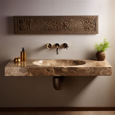 Elegant Light Emperador Marble Wall Mounted Sink For Luxury Spaces
