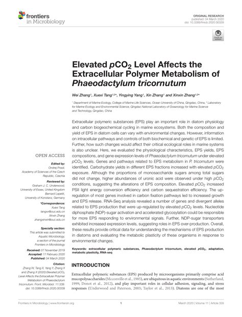 Pdf Elevated Pco2 Level Affects The Extracellular Polymer Metabolism