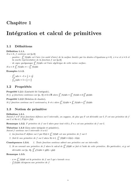 Intégration Et Primitives En Mathématiques Pdf Intégral Relations