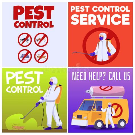 Pest Control Service Advertising Posters Set Exterminator In