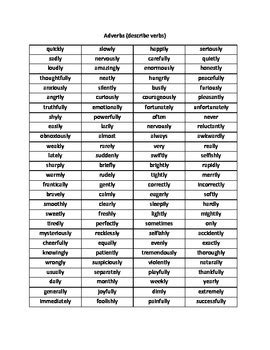 Adjectives And Adverbs Sight Word Lists Reference Sheets By Renee James