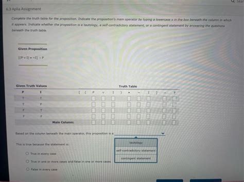 complete the truth table for the proposition