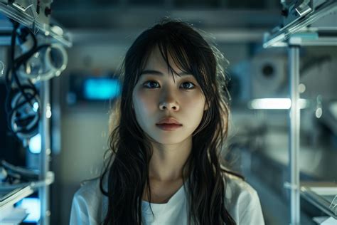 Young Female Scientist Working Late In A High Tech Laboratory 53189553
