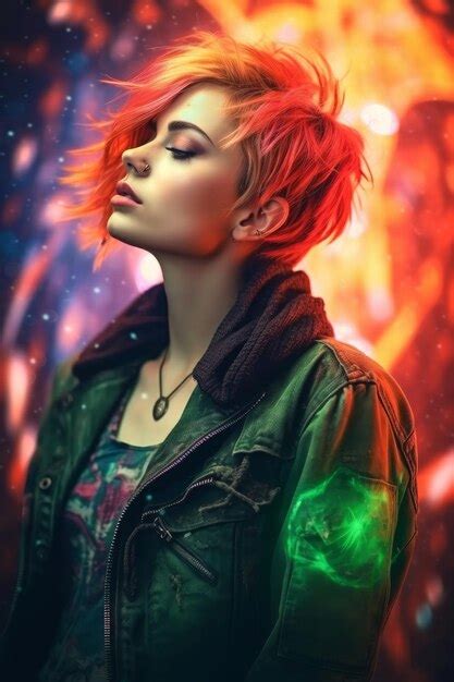 Premium Ai Image A Girl With A Pun Inspired Look Wearing A Leather Jacket