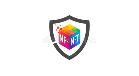 Un Escudo Encierra Un Cubo Pixelado Colorido Con Las Letras Nf Nft En