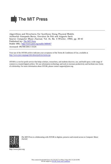 Pdf Algorithms And Structures For Synthesis Using Physical Models
