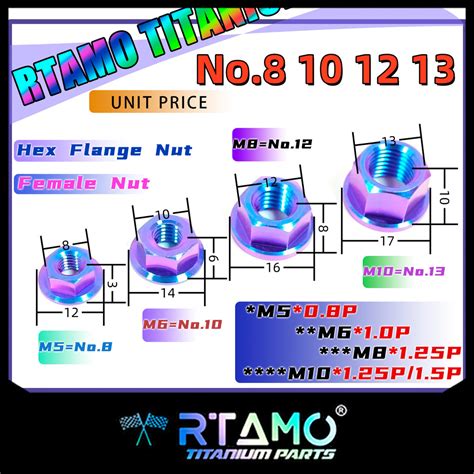 Rtamo Titanium Gr5 M5 M10 Hex Flange Nut Nmax Xmax Seat Nut Front Axle