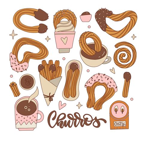 Ensemble De Churros De Formes Différentes Avec Sauce Au Chocolat