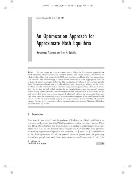 Pdf An Optimization Approach For Approximate Nash Equilibria