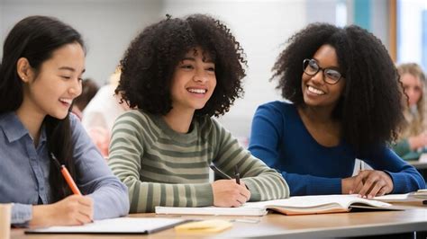 Premium Photo Classmates Learning And Smiling During Study Session