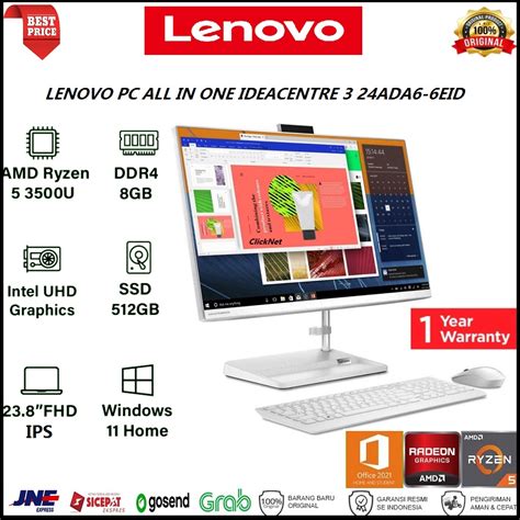Jual LENOVO IDEACENTRE AIO 3 24ADA6 6EID Ryzen 5 3500U 8GB 512GB SSD WIN11 OHS Shopee Indonesia
