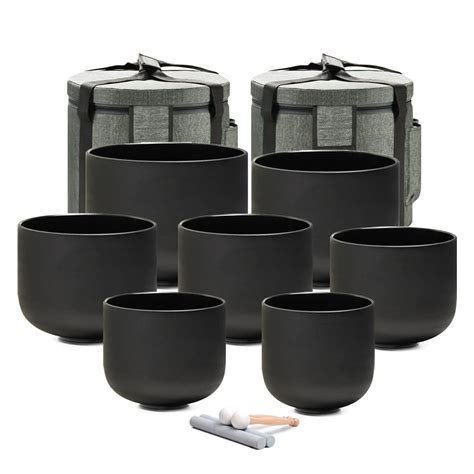 432hz 6 12 Inch Set Of 7 Chakra Black Frosted Quartz
