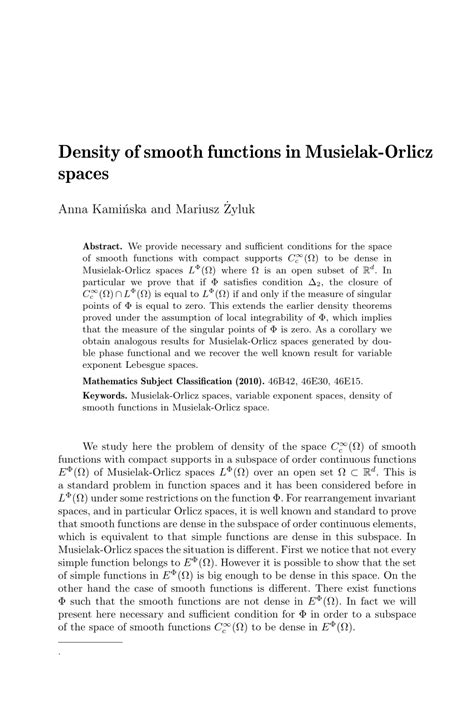 Pdf Density Of Smooth Functions In Musielakorlicz Spaces