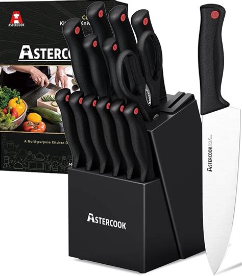 Astercook Knife Set With Built In Sharpener Block
