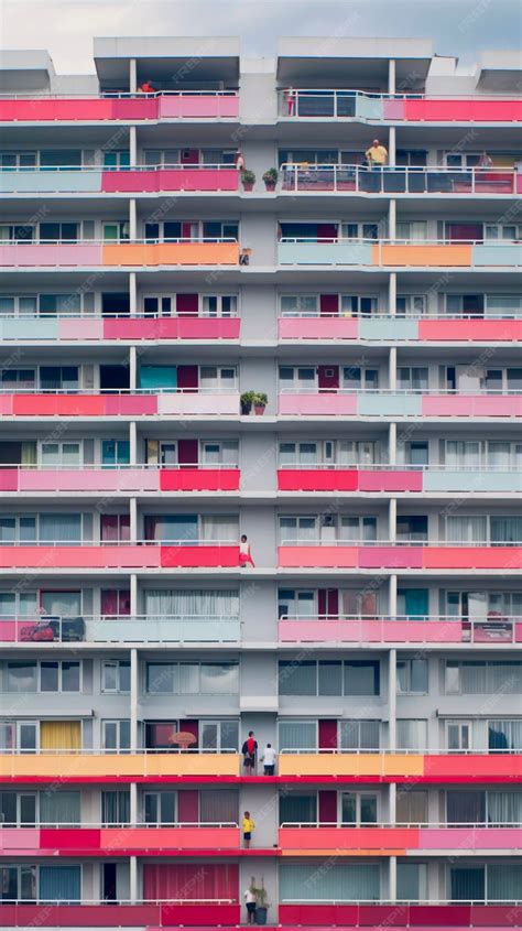Vie Trépidante Dans Un Grand Immeuble Résidentiel Vue De Face Ia