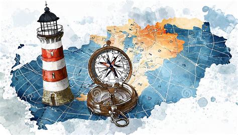 Illustrated Lighthouse With Compass Stock Illustration Illustration Of Design Background