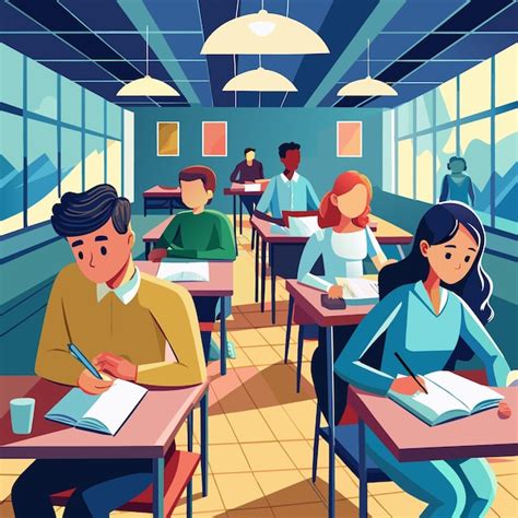 Students Writing Exam Vector Illustration Premium Ai Generated Vector