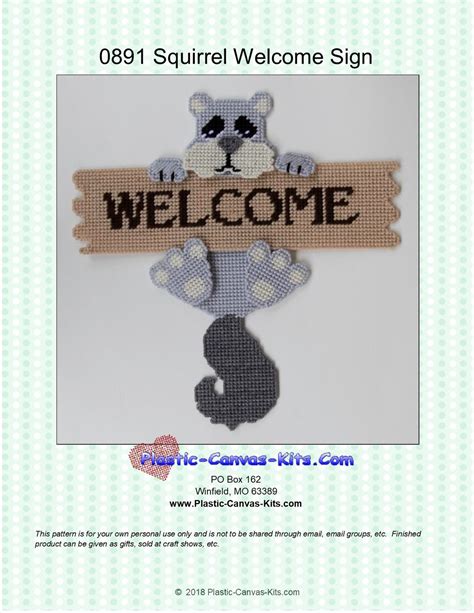 Squirrel Welcome Sign Plastic Canvas Pattern Pdf Download Etsy