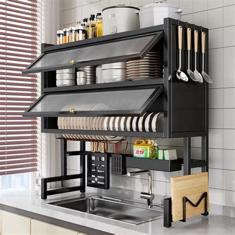 Kitchen Carbon Steel Double Layer Sink Storage Rack Multifunctional Drain Rack Storage Rack