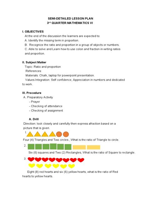 Semi Detailed Lesson Plan In Science 3 3rd Quarter Pdf Ratio